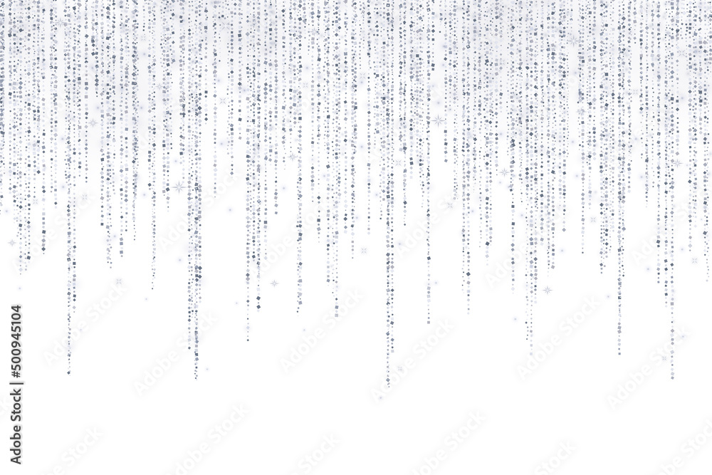 Silver glitter long garland hanging decoration on white background ...