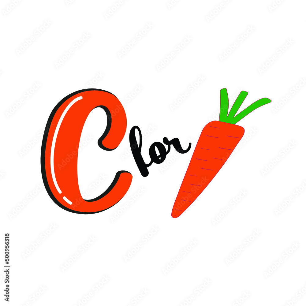 C for Carrot, C Letter and Carrot Vector Illustration, Alphabet Design ...