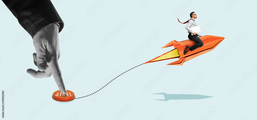 New startup launch, business ideas, creativity. Art collage. Stock ...