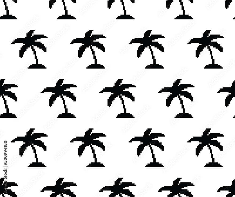pixel palm coconut tree Seamless Pattern vector pixel art for 8 bit ...