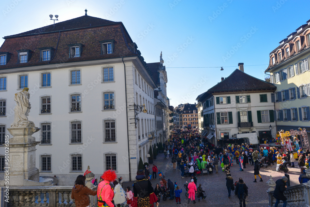 Fasnacht in der Altstadt von Solothurn, Schweiz Stock Photo | Adobe Stock