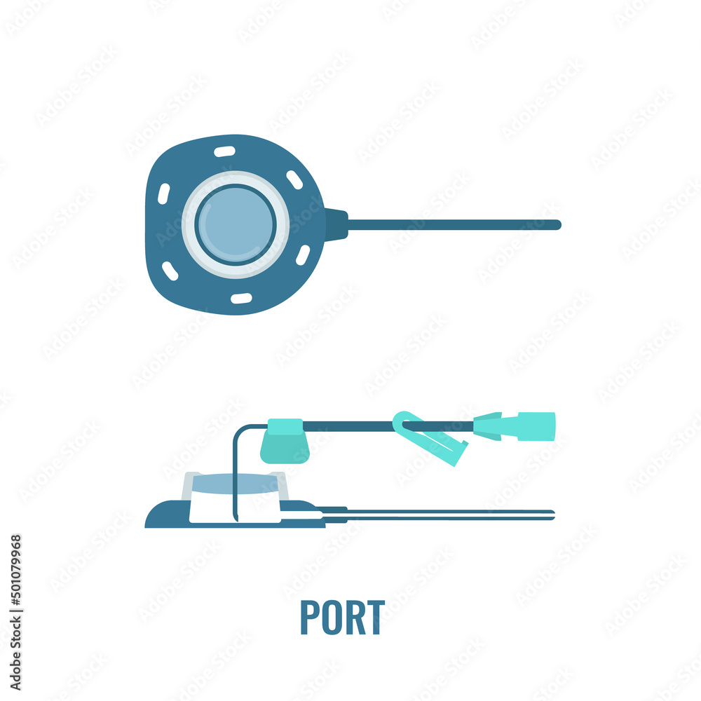 Implantable venous access port cross section. Under the skin central ...