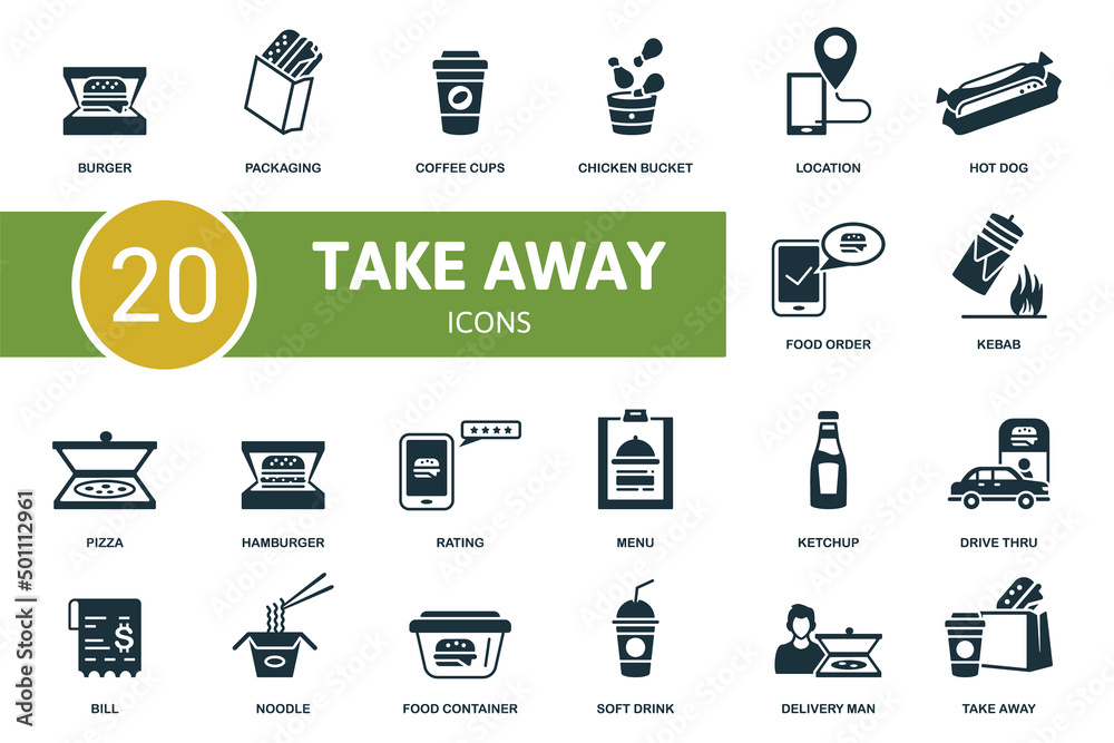 Stock-Vektorgrafik „Take Away icon set. Contains editable icons take ...