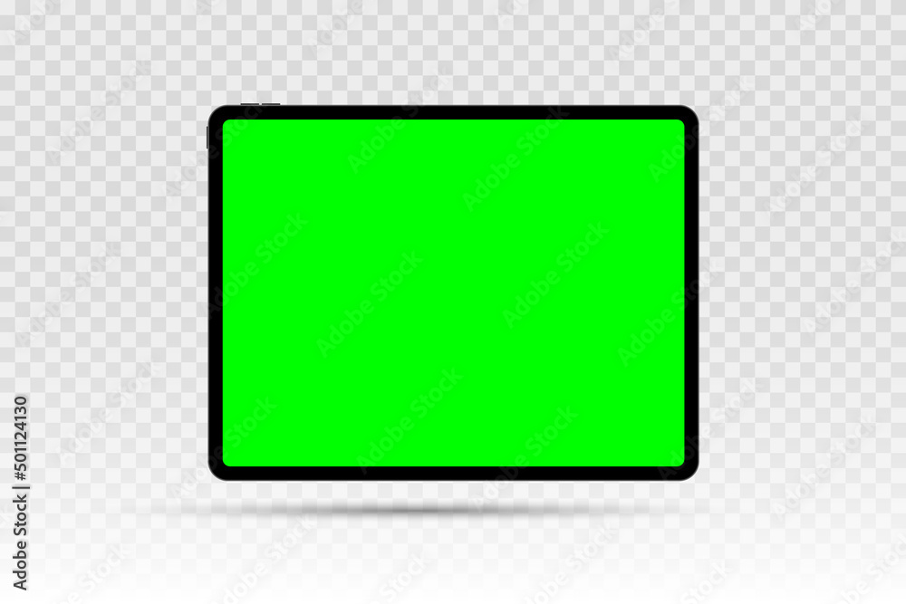 Vector chroma key green screen frame. Tablet mockup isolated on white ...