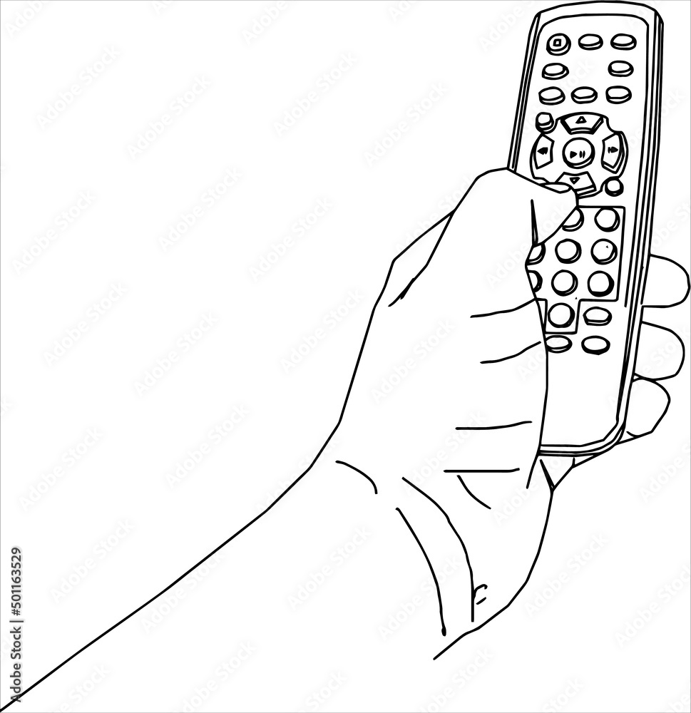Vetor outline sketch drawing of hand holding tv remote, line art vector ...