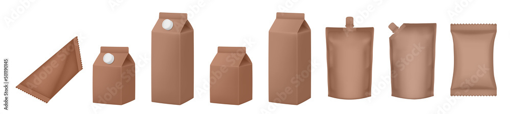 Vector de Stock Set of milk cardboard package. Vector mockup set ...
