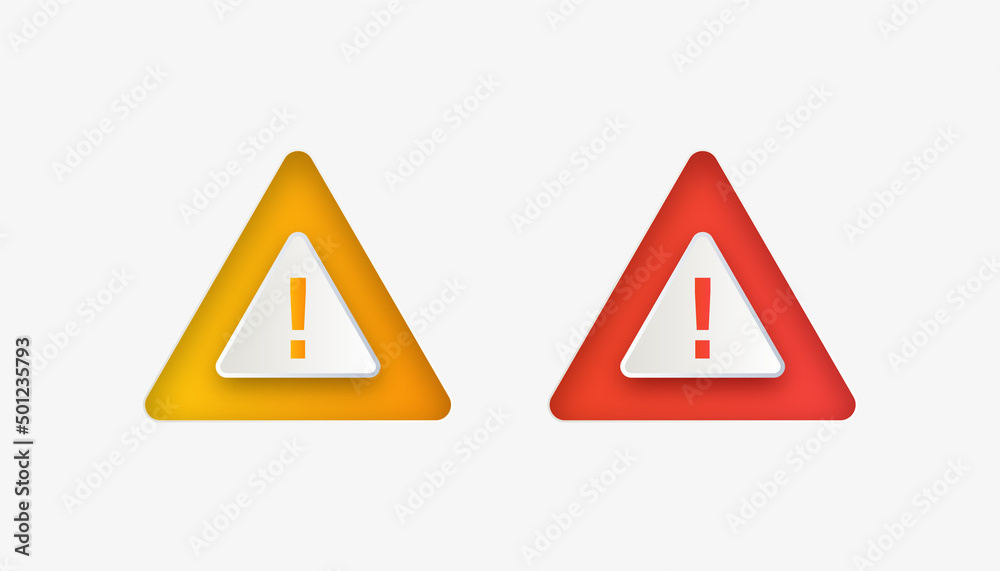 3d exclamation mark icon button sign in yellow and red triangle alert ...