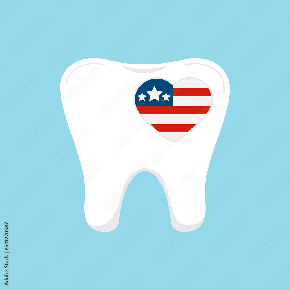 4 th of July tooth with heart flag dental icon isolated. Dentist teeth ...