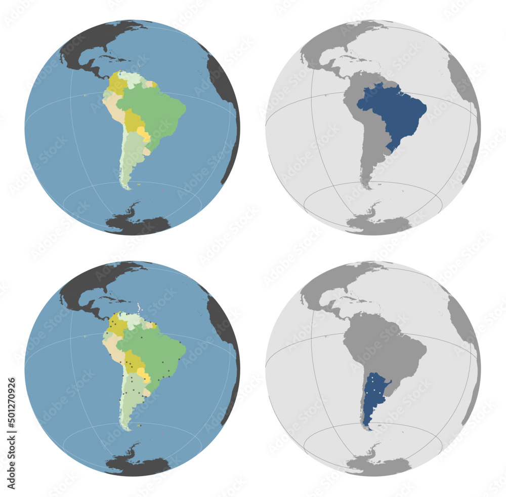 Round Globe Vector Map with South American Countries (plus some ...