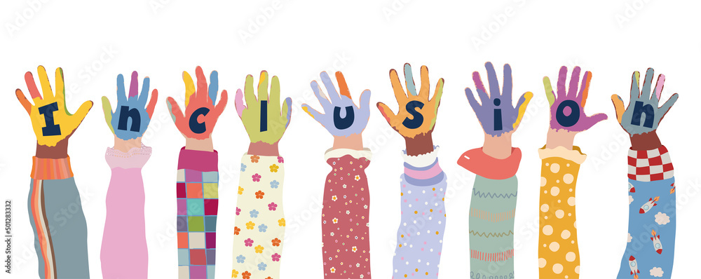 Vektor Concept of inclusion diversity equality. Group of painted hands ...
