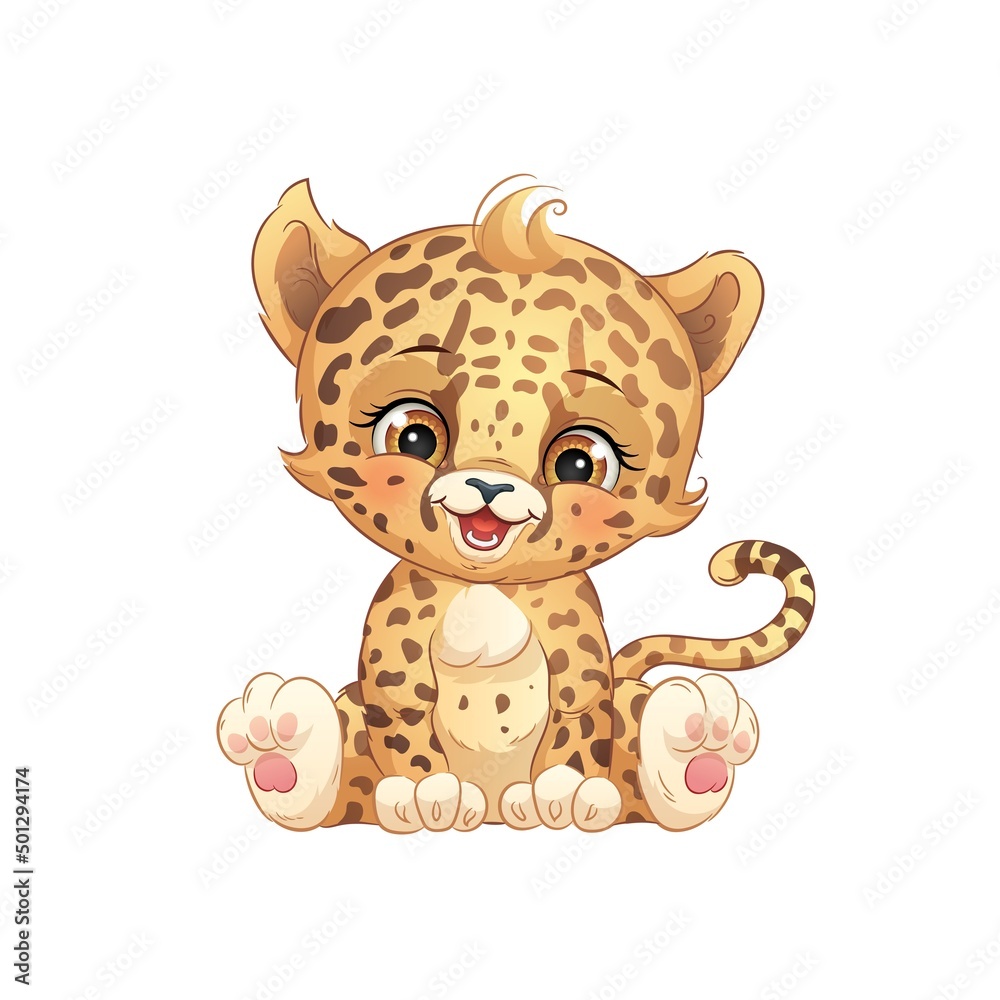 Cartoon leopard cub. Cute wildcat vector illustration. Safari animals ...