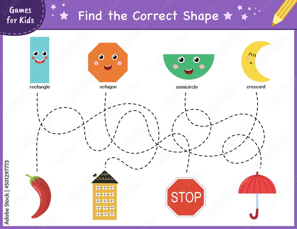 Find the correct shape puzzle game. Fun maze for kids. Learning shapes ...