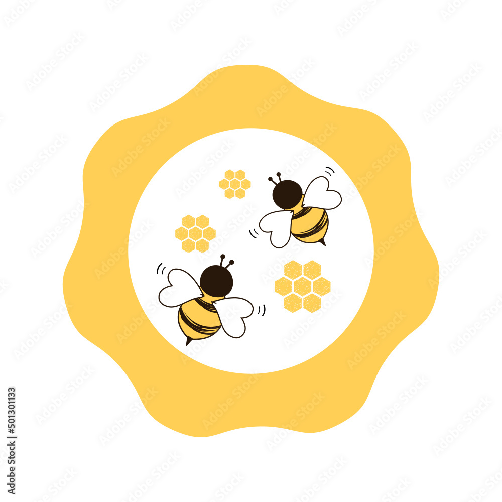 Bee cartoons, honey symbol and flower logo sign isolated on white ...