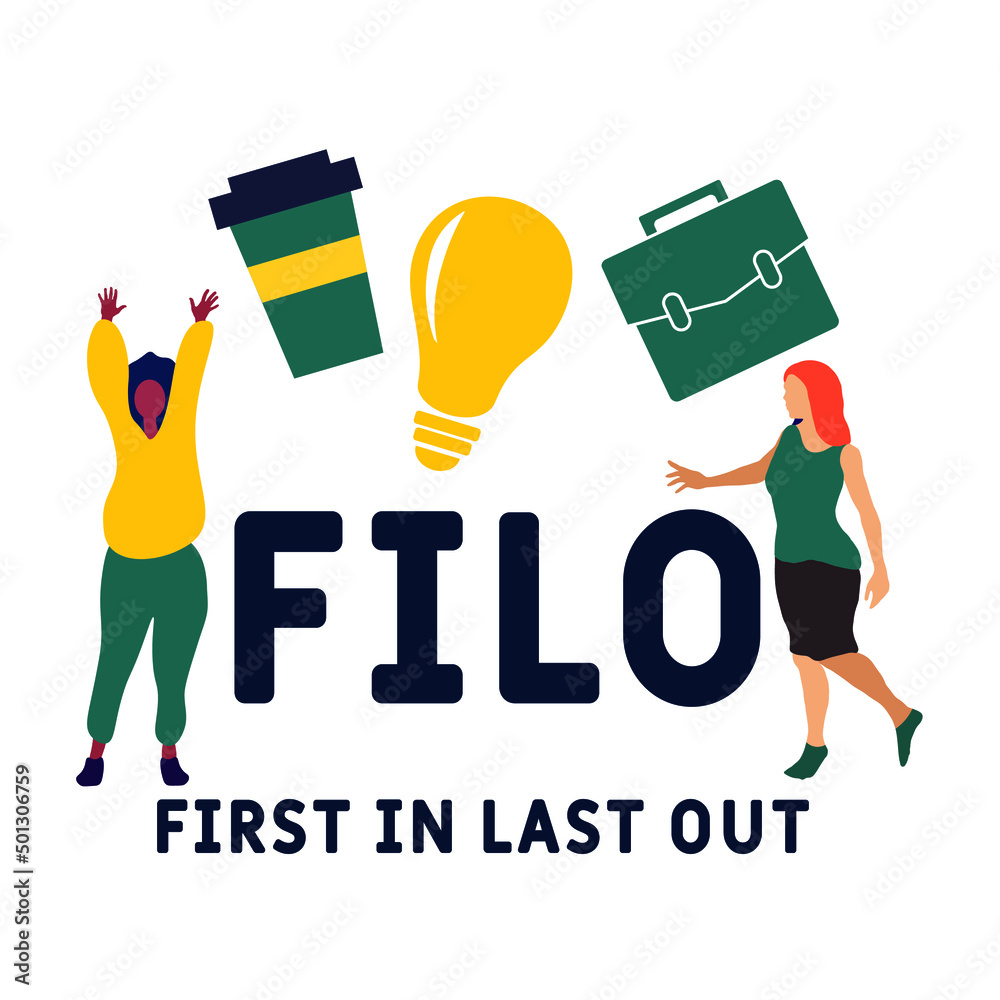 Vector de Stock FILO - First In Last Out acronym. business concept ...
