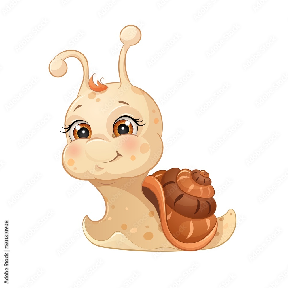 Cartoon snail vector illustration. Cute slug, isolated white background ...