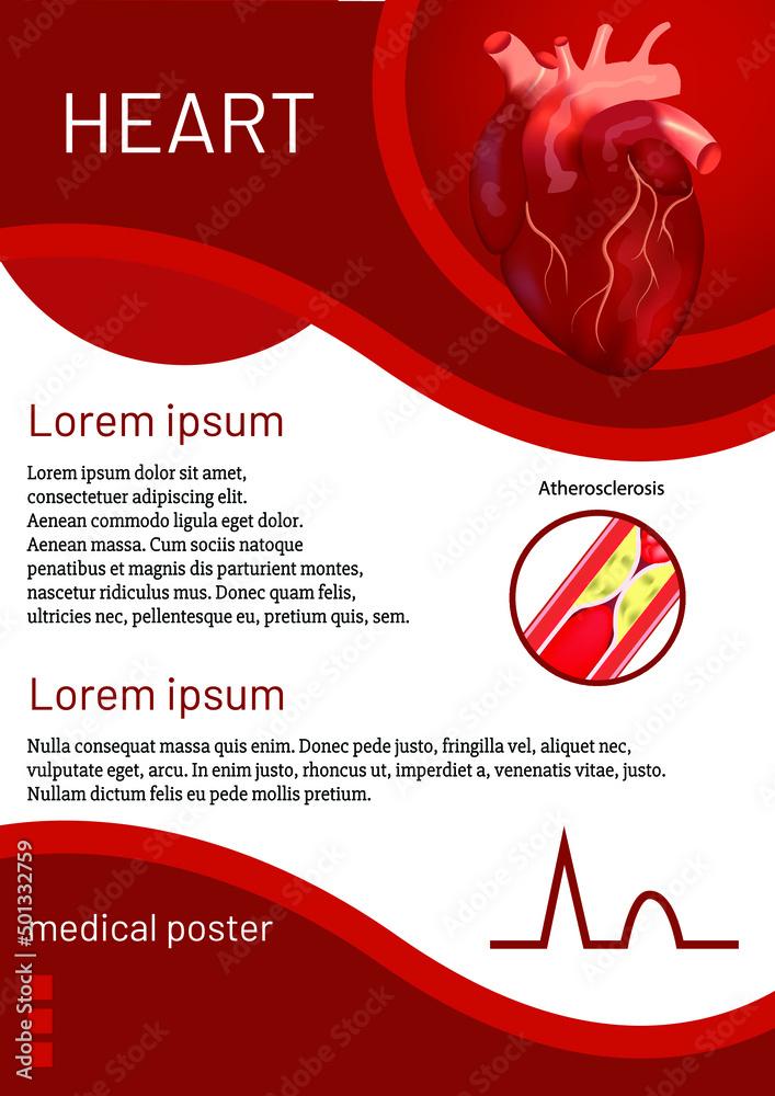 Medical brochure with a heart in the top corner. Editable layout for ...