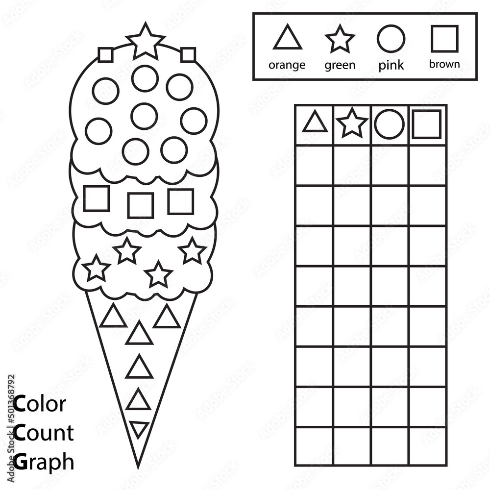 Vetor Color, count and graph. Educational children game. Color ice ...