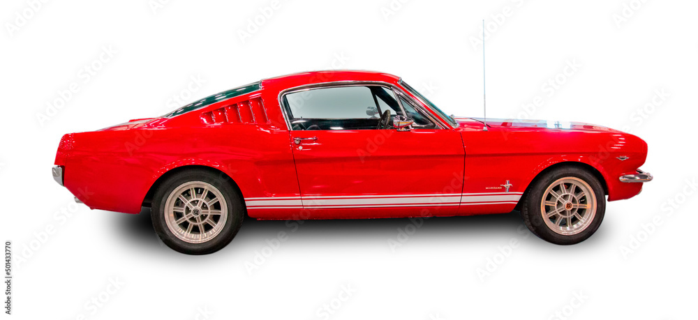 Classic Ford Mustang 1960s Fastback. White background. Stock Photo ...
