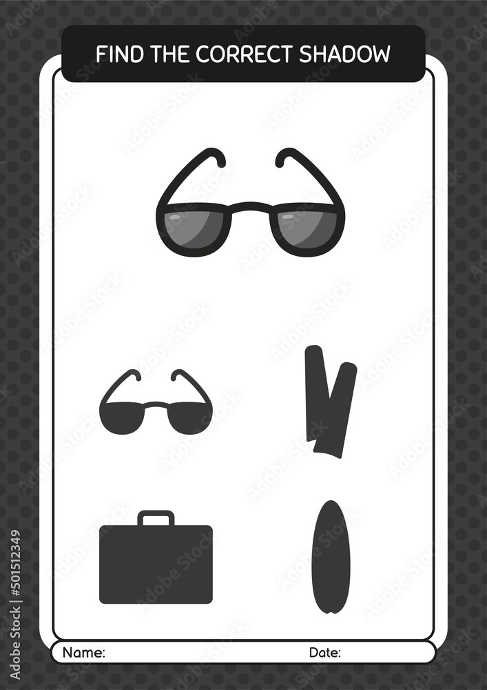 Find the correct shadows game with sunglasses. worksheet for preschool ...