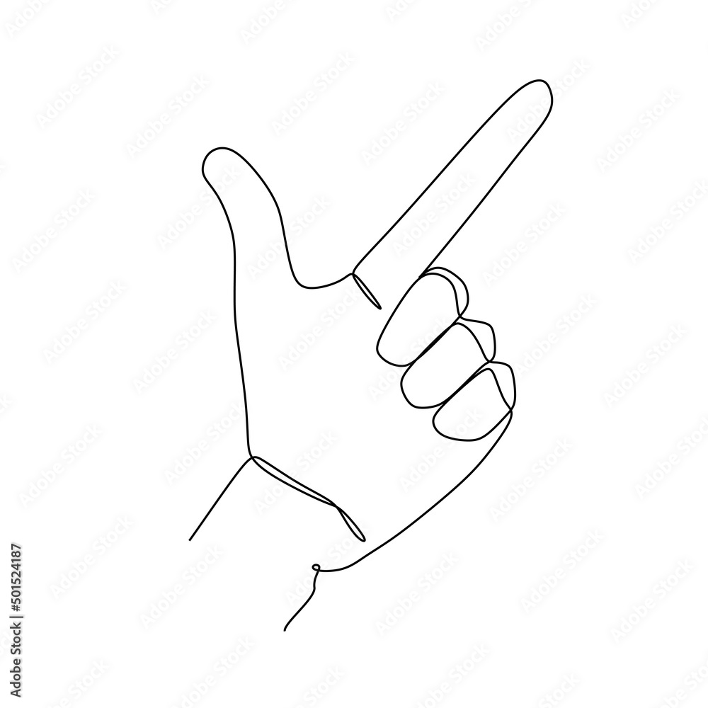 Latter L Hand gesture language alphabet continuous line draw design ...