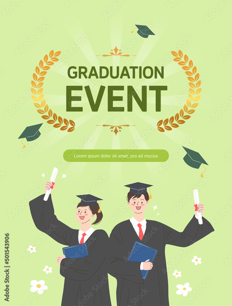 happy graduated students wearing academic dress, gown or robe and ...