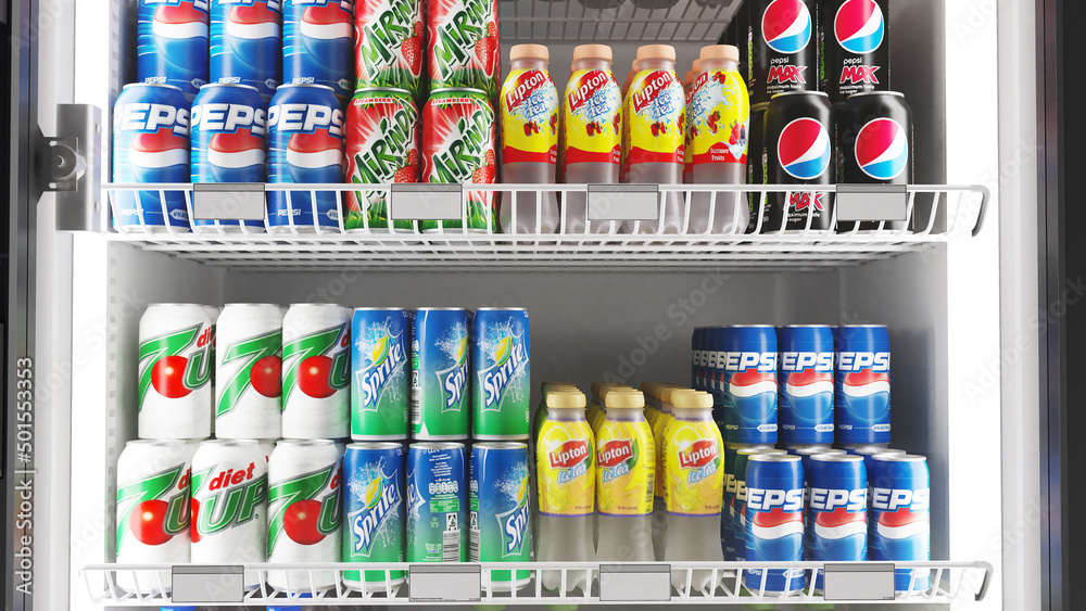 Casablanca-morocco, November 28 avril , 2021: A soda drink refrigerator ...