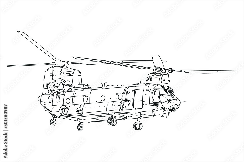 Boeing CH-47 Chinook. Outline vector drawing Stock Vector | Adobe Stock