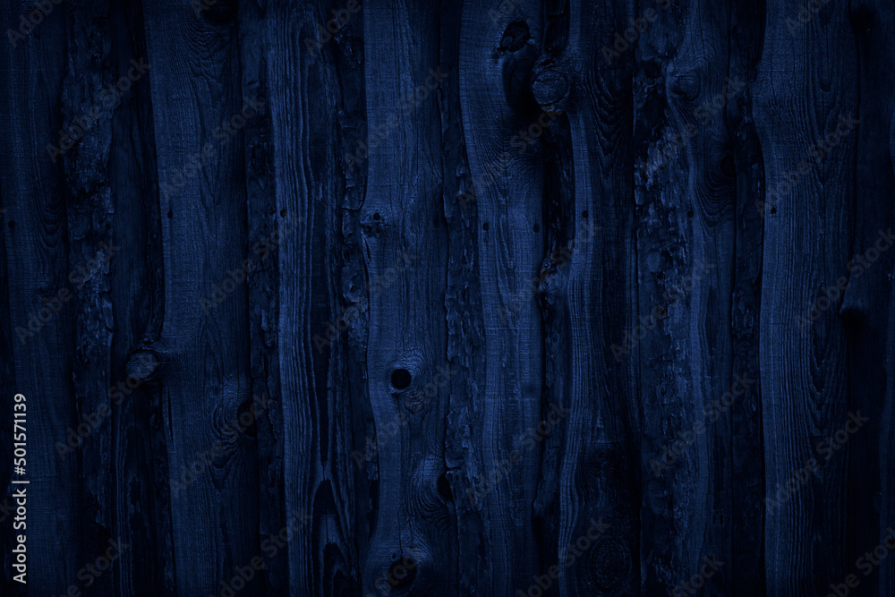 Navy blue wood planks texture. Dark rough wooden fence surface. Close ...