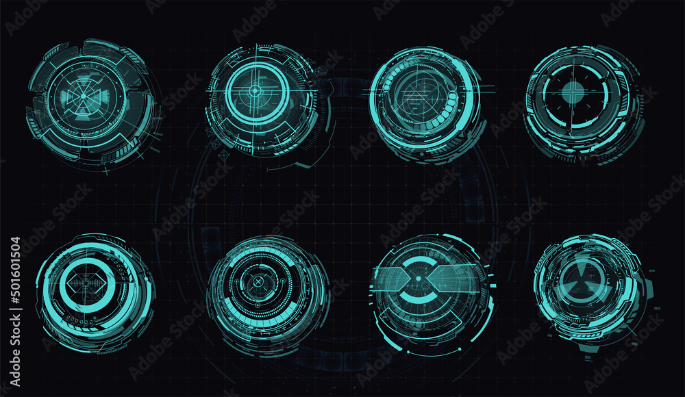 Vector de Stock HUD cyberpunk futuristic circular virtual portals ...