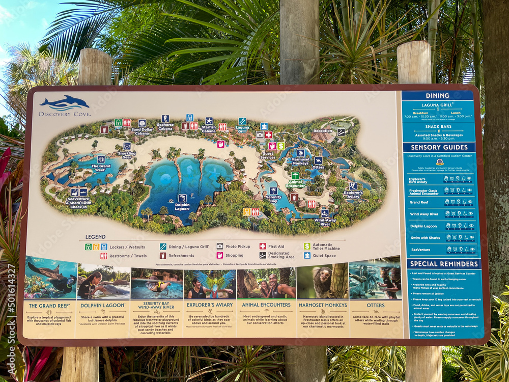 The Discovery Cove Park Map in Orlando, Florida. Stock Photo | Adobe Stock