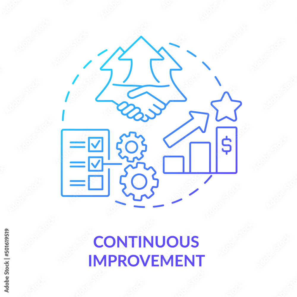Continuous improvement blue gradient icon. Machine industry. Lean ...