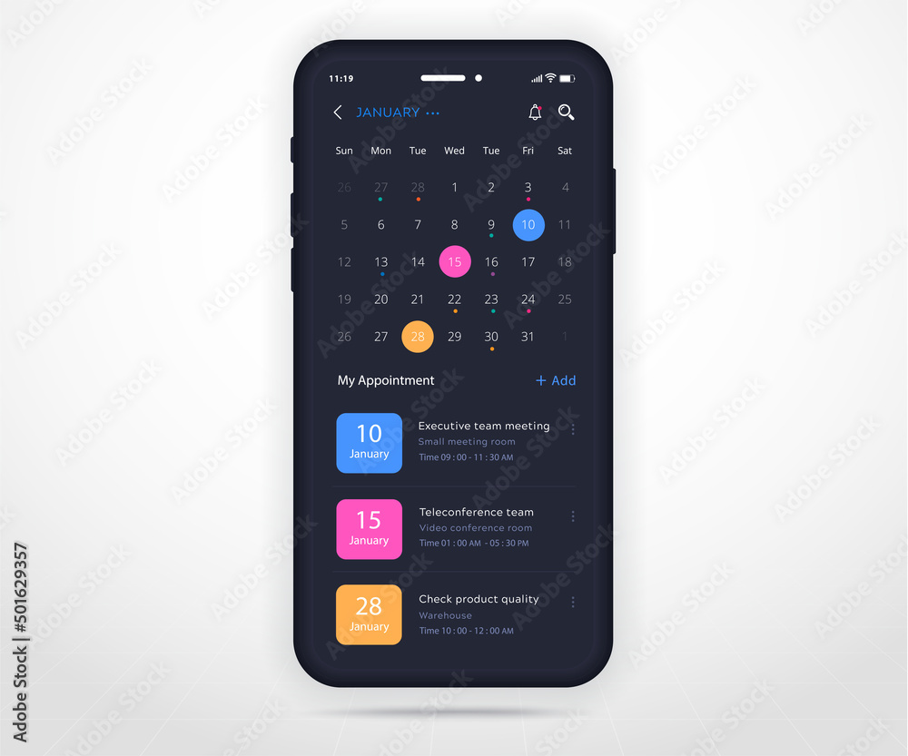 Mobile app calendar planner concept, Appointment calendar template UI ...