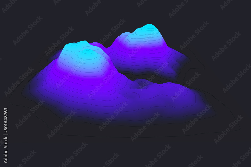 Abstract elevation wavy blue and purple gradient topography map ...