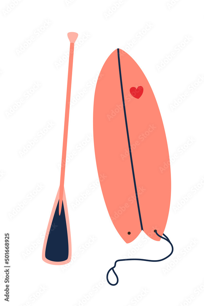 Surf or sup board with paddle. Flat vector cartoon illustration ...