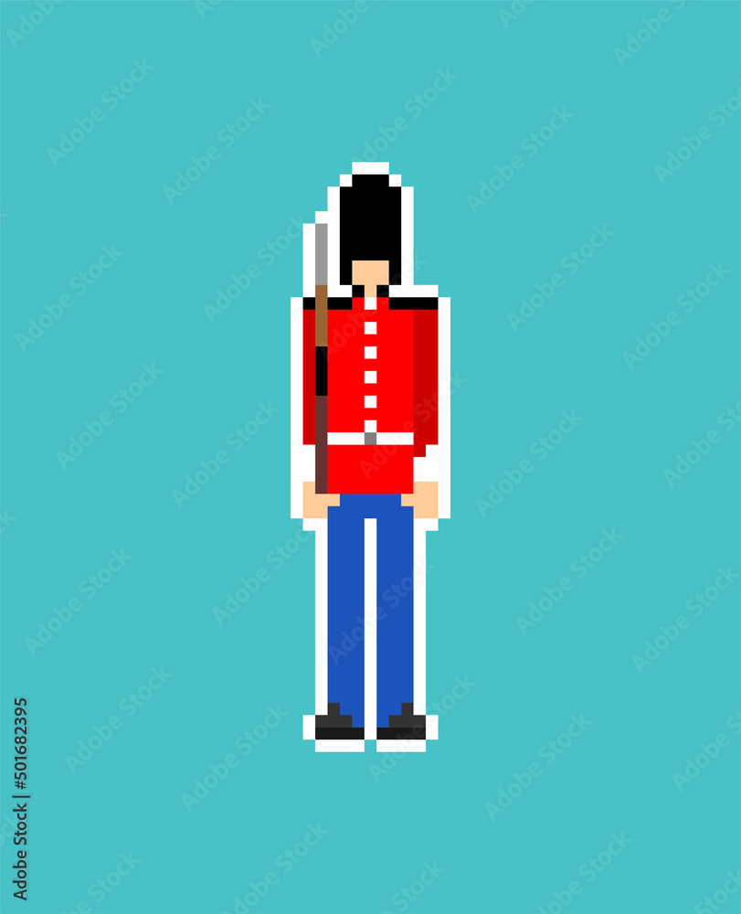 Beefeater British Royal Guardsman pixel art. 8 bit sentry grenadier in ...
