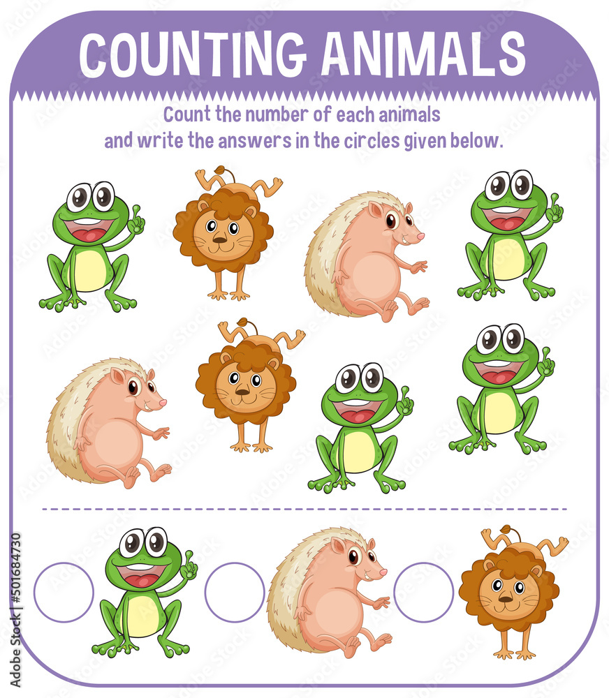 Worksheet design for counting animals Stock Vector | Adobe Stock