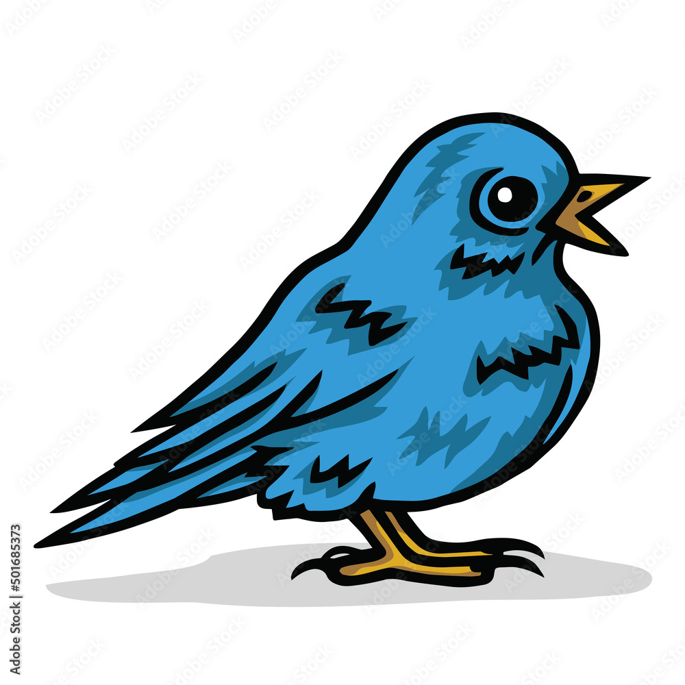 Cute Bluebird Blue Baby Bird Cartoon Mascot Illustration Vector Drawing ...
