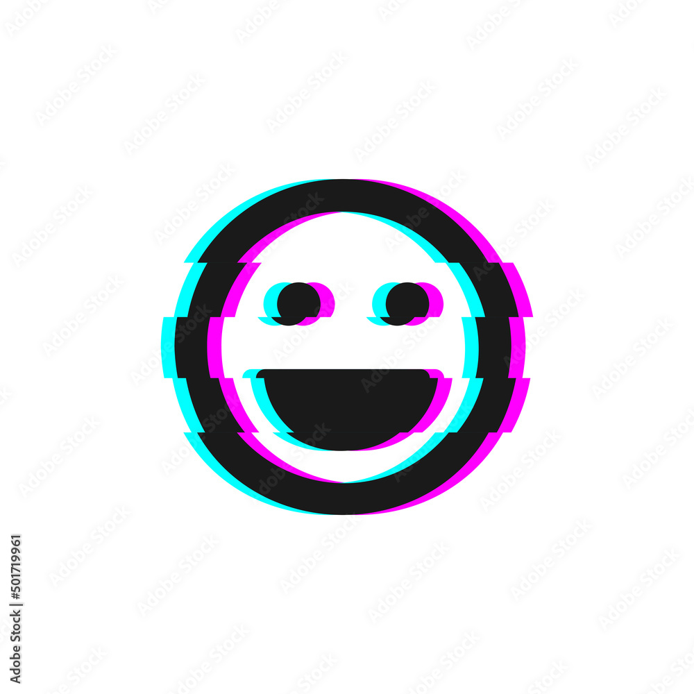 Vector icon of glitch smile emoji. Glitch emoticon symbol isolated on ...