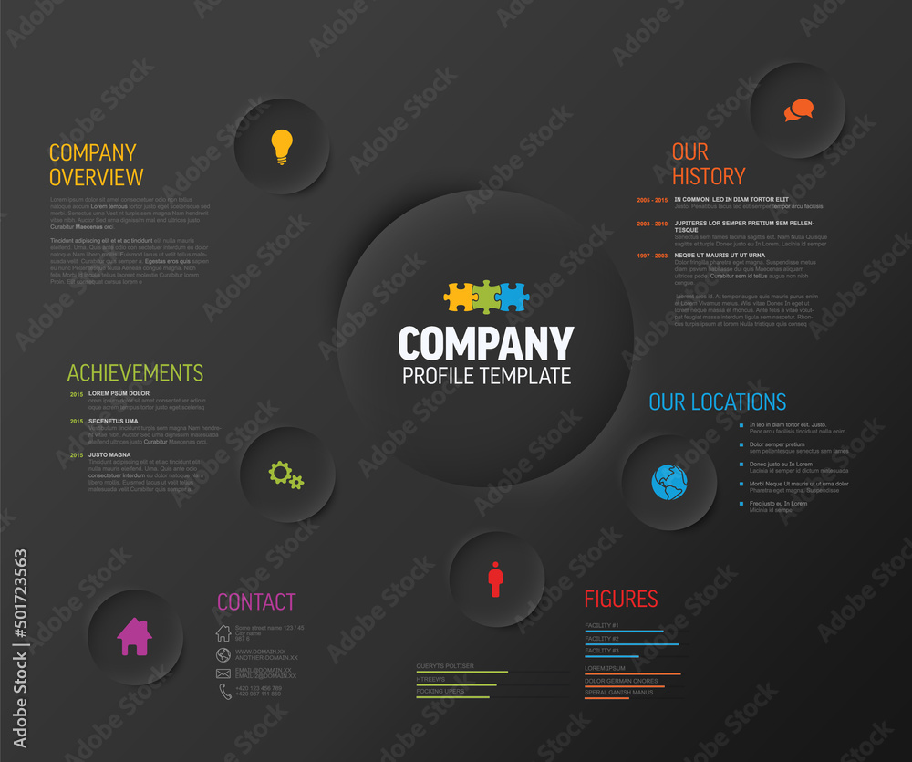 Simple dark company infographic profile overview design template Stock ...