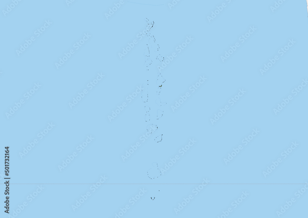 High detailed vector Maldives physical map, topographic map of Maldives on white with rivers ...