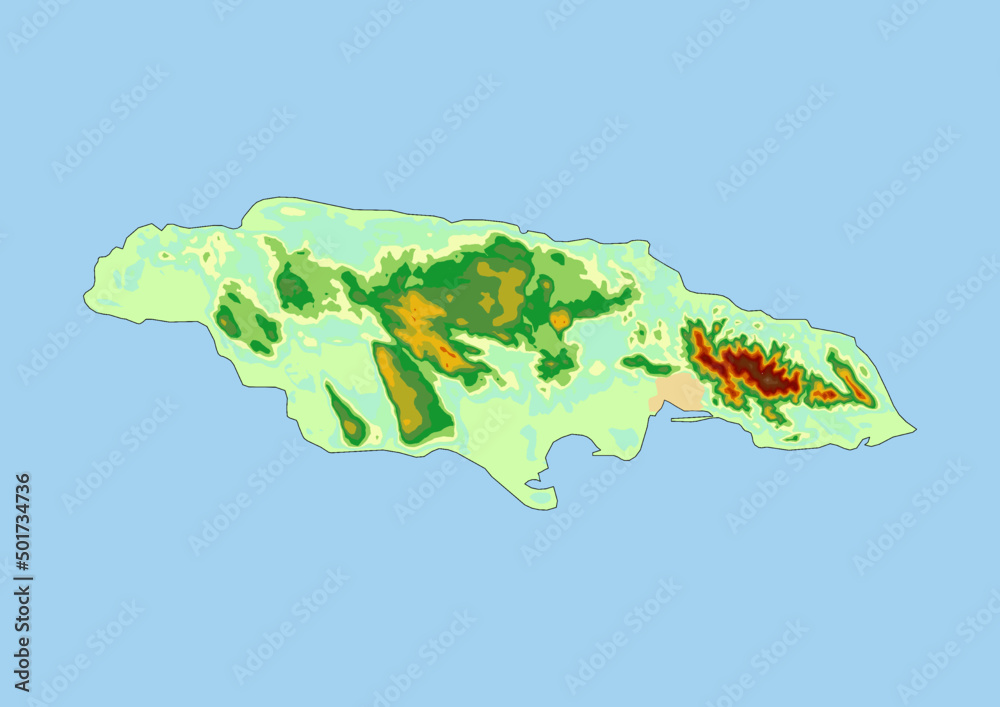 High detailed vector Jamaica physical map, topographic map of Jamaica ...