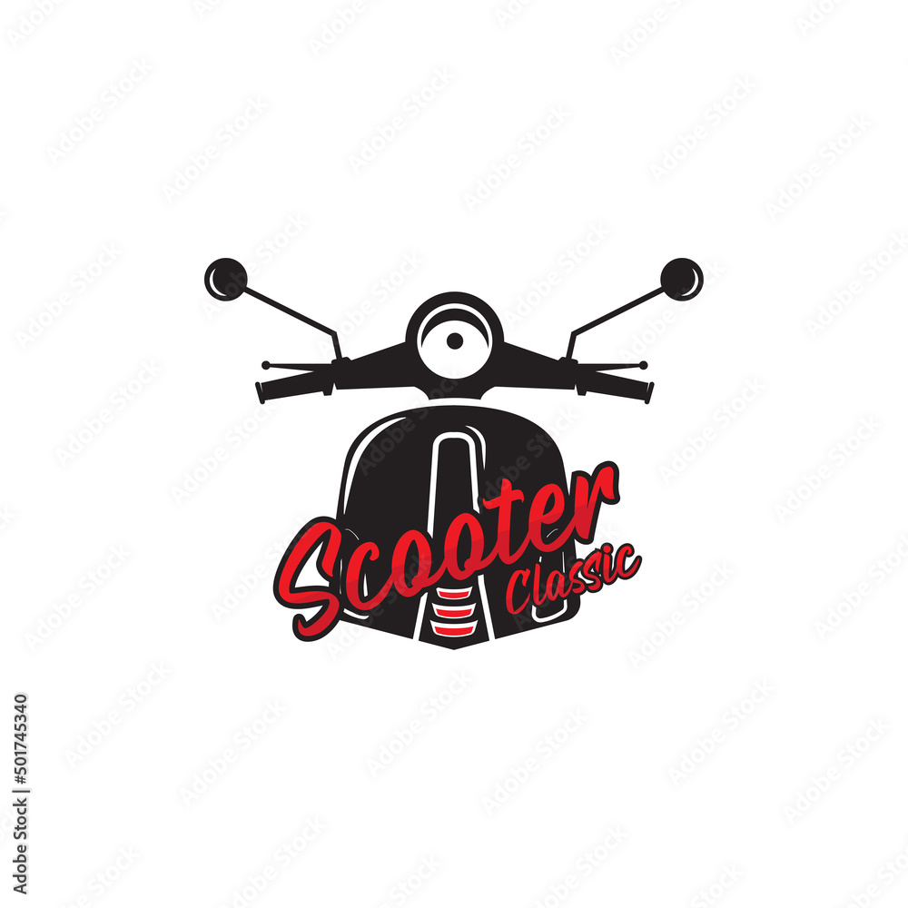 Moped scooter logo design. Retro scooter front view vector design ...