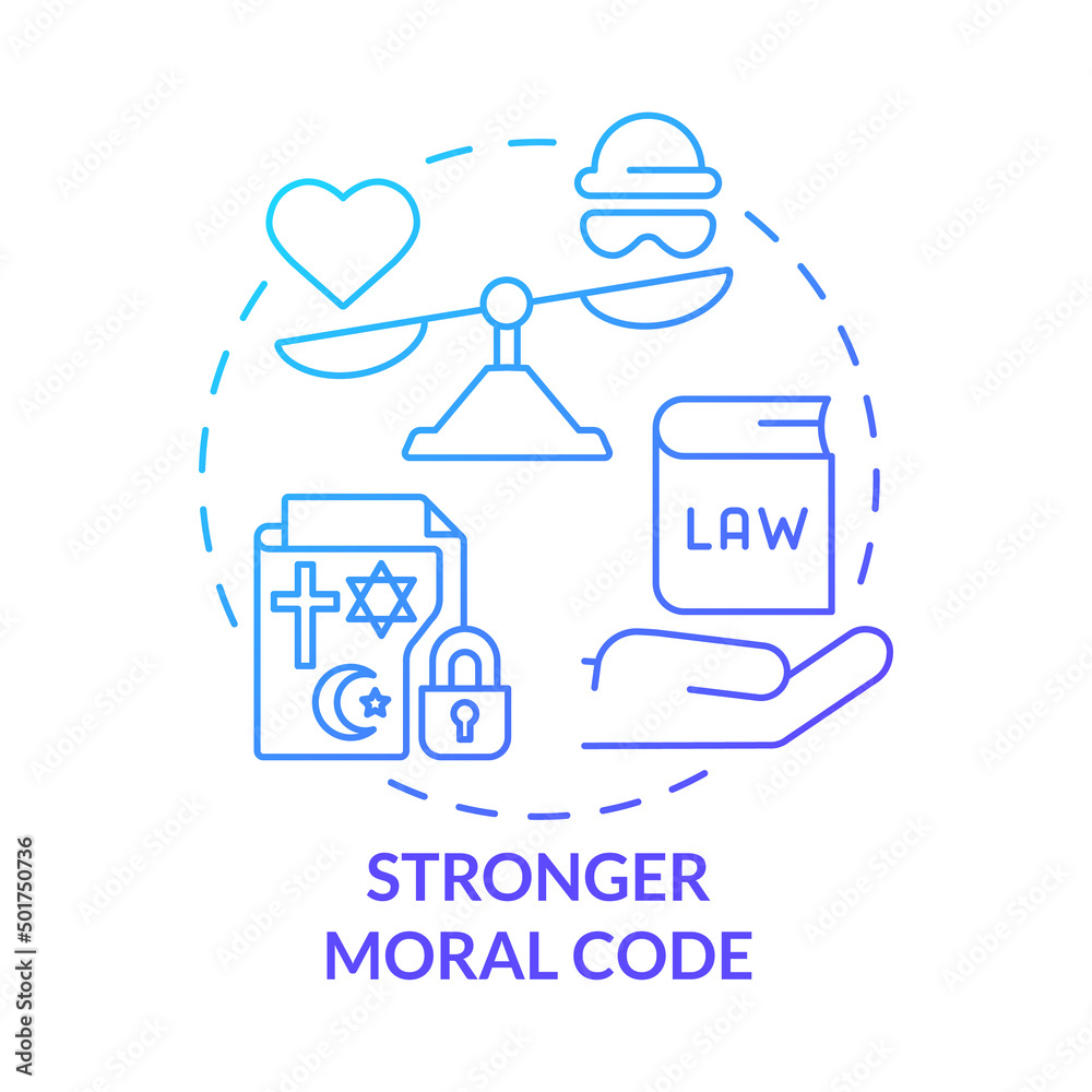 Stronger moral code blue gradient concept icon. Set of norms. Social institutions advantage ...
