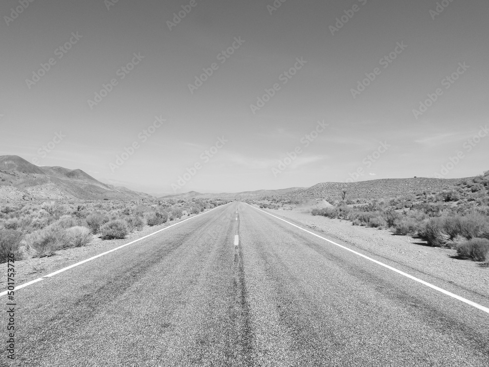 Desolate Highway 266 in Esmeralda County, Nevada. A remote desert road ...