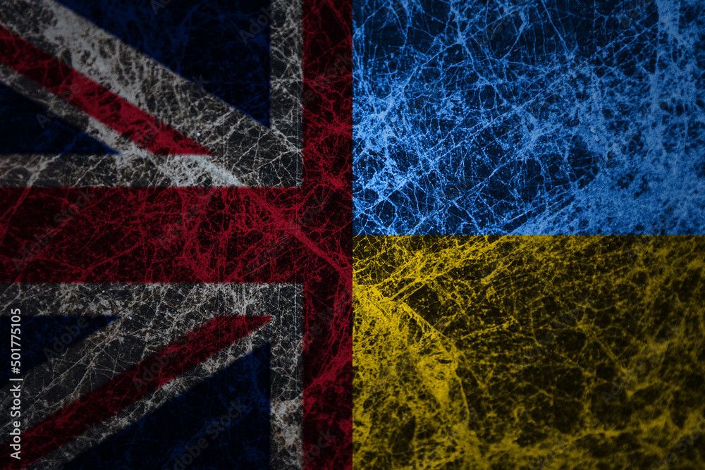 British and Ukrainian flags symbolising political connection. Concept ...