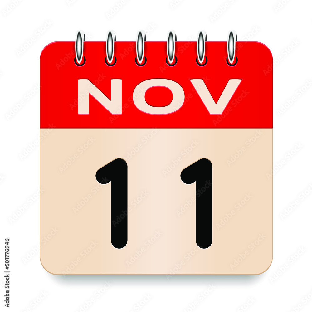 11 day of the month. November. Flip old formal calendar. 3d daily icon ...