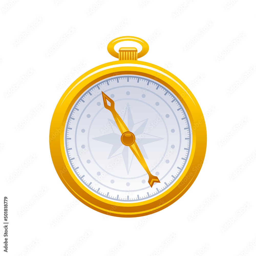 Cartoon compass. Vector illustration. Vintage isolated old golden ...