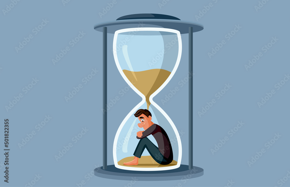 Sad Depressed Man Sitting in an Hourglass Vector Cartoon Illustration ...