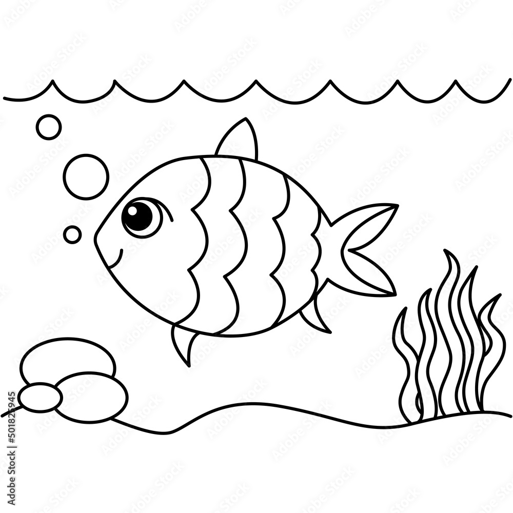 Cute fish cartoon coloring page illustration vector. For kids coloring ...