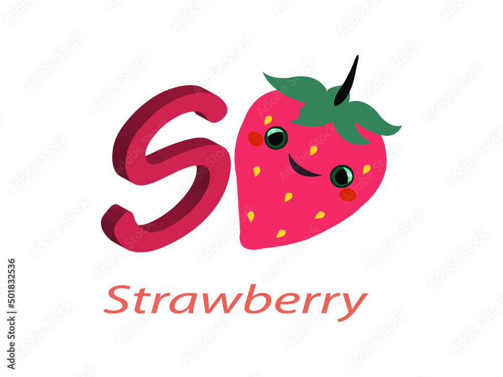S for Strawberry Alphabet Vector illustration. Fruit and Vegetables ...